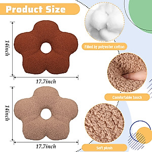 2 Pcs Flower Shaped Throw Pillow 17.7 Inch Flower Pillows Nordic Style Decorative Throw Pillows Cute Flower Floor Cushion with Soft Plush for Couch, Bed, Living Room, Office Decor (Khaki, Brown)