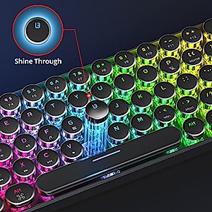Ussixchare Retro Typewriter Mechanical Keyboard 60 Percent Gaming Keyboard RGB Backlit 68 Keys Punk Keyboard Wired with Blue Switch, Round Keycaps for Windows/Mac/PS4/PS5/Xbox