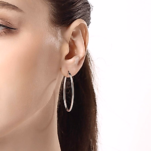 JIAYIQI Sterling Silver Hoop Earrings for Women 18K White gold plated Hypoallergenic Big Sliver Hoop Earrings for Women Diameter 40mm