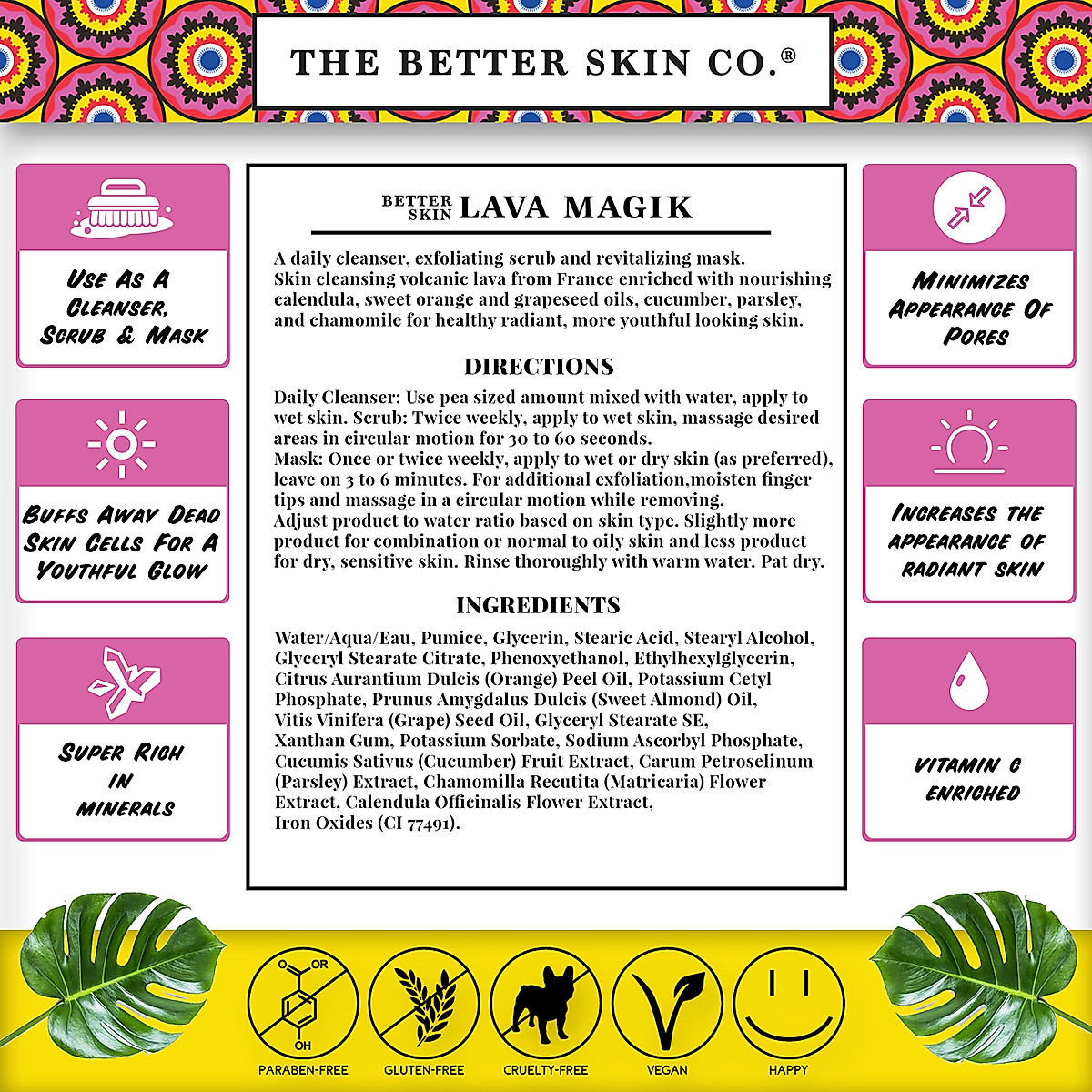 The Better Skin Co. | Lava Magik Face Cleanser/Face Scrub and Facial Mask | Exfoliating French Volcanic Lava | Pore Cleansing, Blackhead Reducing, Skin Tightening Cream | 4 oz