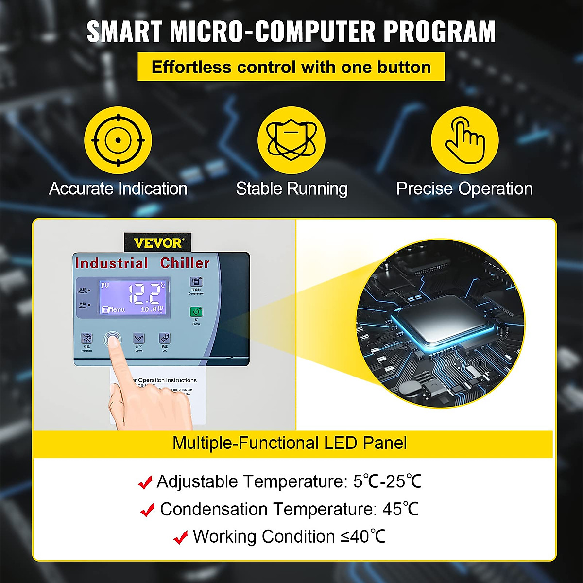 VEVOR Water Chiller 6Ton Capacity, Industrial Chiller 6Hp, Air-Cooled Water Chiller, Finned Condenser, w/Micro-Computer Control, Stainless Steel Water Tank Chiller Machine for Cooling Water