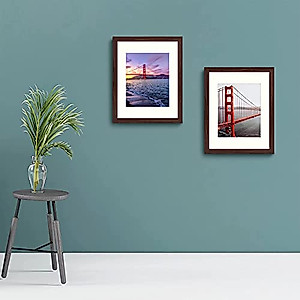 Frametory, 11x14 Picture Frame with Mat for 8x10 Photo - High Definition Glass Wide Molding - Preinstalled Wall Mounting Hardware (Brown, 1 Pack)