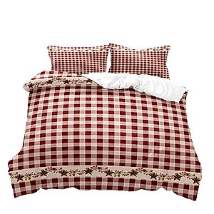 LUVIVIHOME 3PCS Red Plaid Duvet Cover Queen Bedding, Pink Bedding, Primitive Rustic Country Farmhouse Bedding, Christmas Bedding, Checkered Buffalo Plaid Comforter Bedspread Quilt Cover 2 Pillow Shams