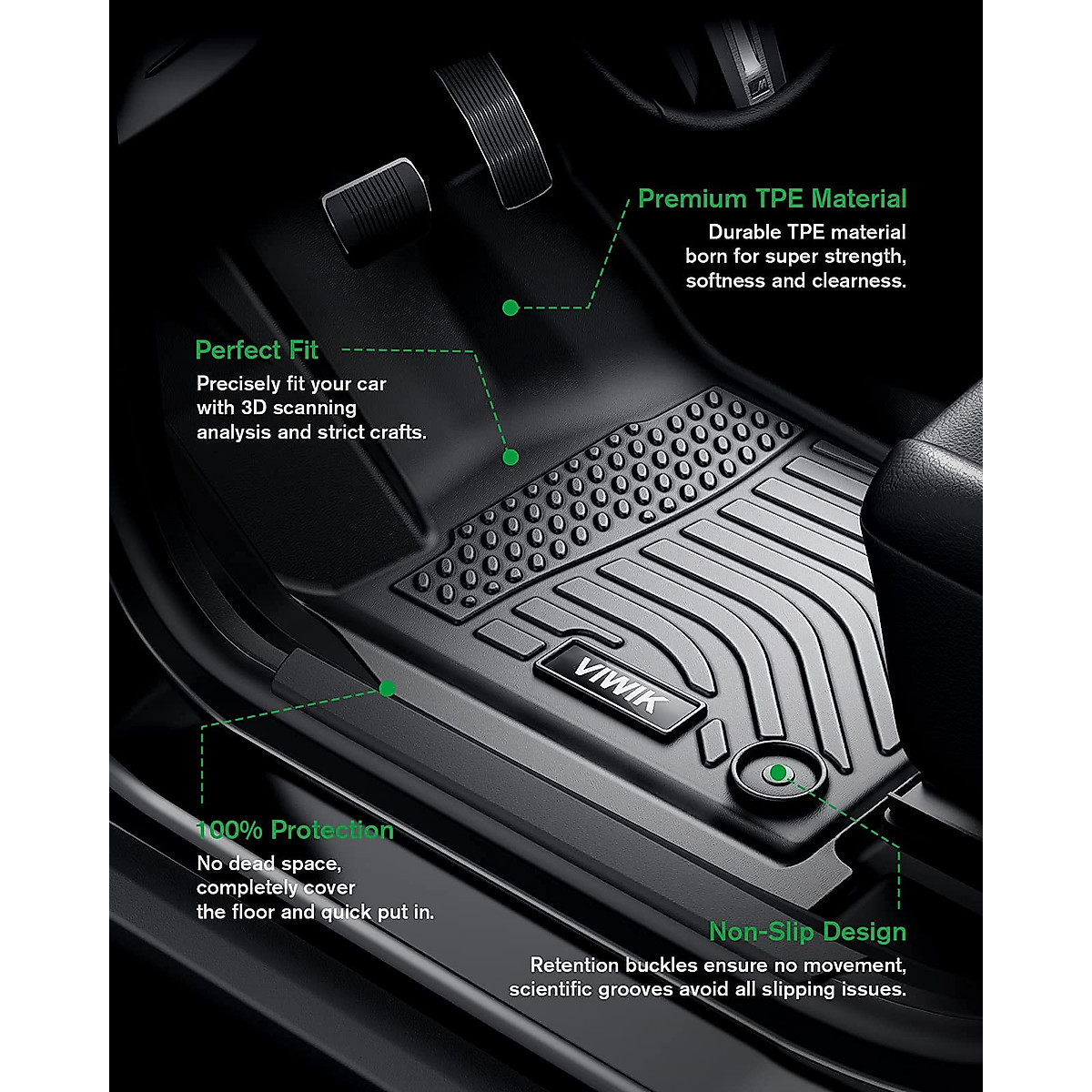 VIWIK Floor Mats for Toyota Tacoma 2018-2023 Double Cab Only Auto, TPE Rubber Car Mats All Weather Protection Custom Floor Liners for Toyota Tacoma Double Cab 1st and 2nd Row Non-Slip Odorless