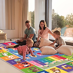 Mhconneaty Kids Play Mat Kids Rug for Playroom, 78.7x59 Inches Floor Mat for Baby Play Mat Playtime Collection ABC, Numbers, Animals, Month, Season Educational Area Rug for Kids Room Classroom