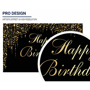 Allenjoy Happy Birthday Party Backdrop Black and Gold Glitter Bokeh Sequin Spots Photography Background Golden Sparkle Shining Dots Baby Milestone Banner Cake Table Decor Photo Booth Props