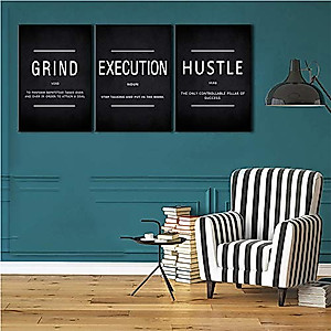 BWSPACE Inspirational Wall Art, Motivational Canvas Wall Art, grind hustle wall art 3 Pieces Wall Art Decorations for Office Living Room and Bedroom Decor (36" W x 16" H, GRIND)