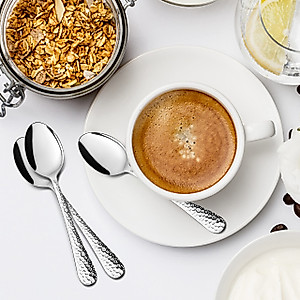 E-far 12-Piece Coffee Spoons, 6-Inch Stainless Steel Espresso Spoons, Small Metal Spoons for Coffee/Sugar/Tea, Hammered Design & Rust Free, Dishwasher Safe