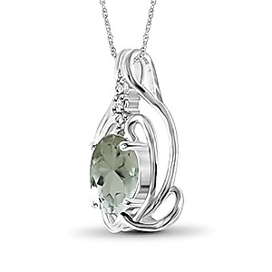 JEWELEXCESS Necklaces for Women – Necklace for Women in Sterling Silver – 1.35 CTW Green Amethyst Necklace Centerpiece, White Diamond Accents – Hypoallergenic Pendant