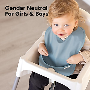 3-Pack Waterproof Baby Bibs for Eating - Lightweight Baby Bib with Food Catcher, Mess Proof Toddler Bibs, Waterproof Bibs for Baby Boys, Baby Girls, Feeding Bibs, Drool Bibs, Baby Food Bibs (Ocean)