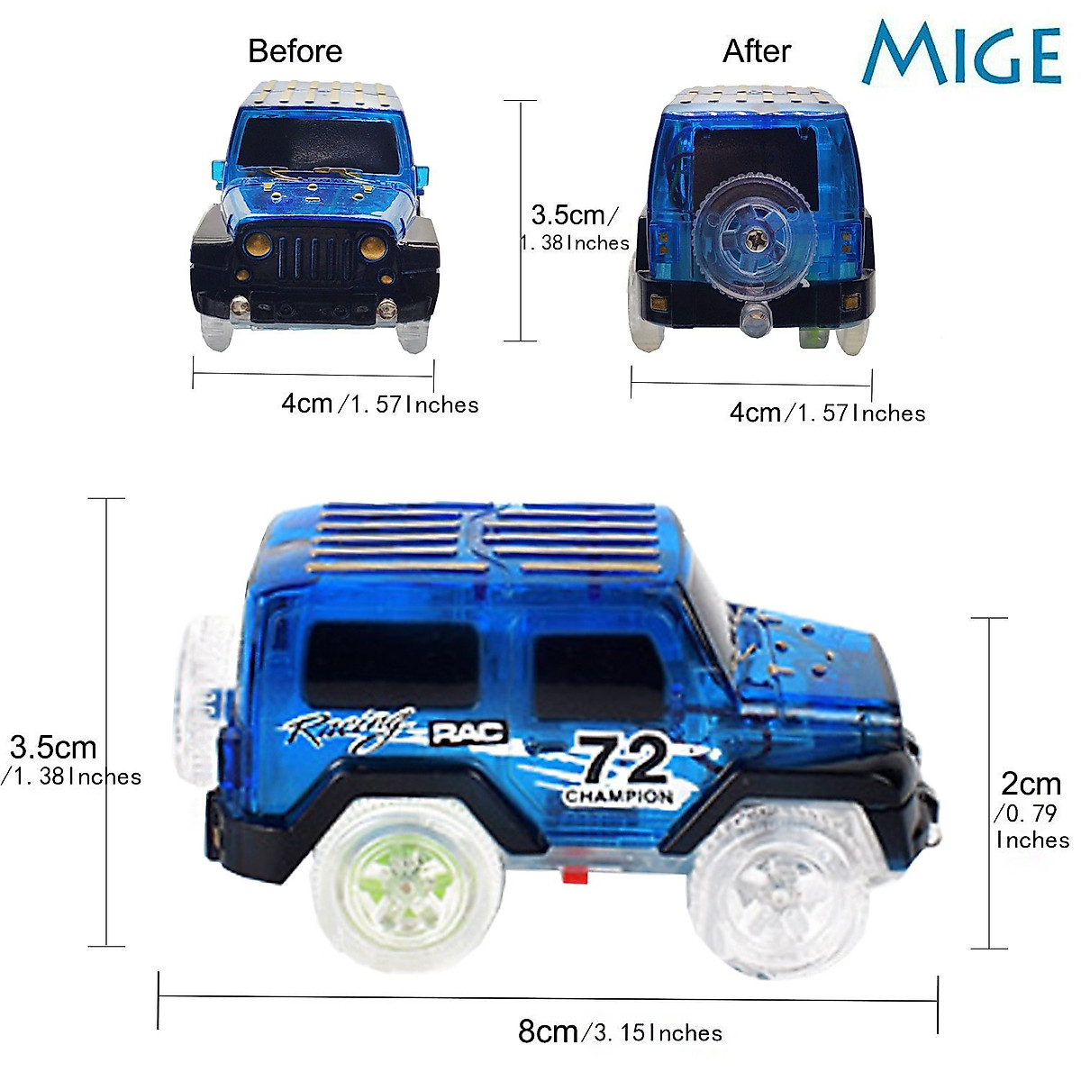 Car Track,Light Up Tracks Car(2-Pack) Glow in The Dark Racing Track Accessories Compatible with Most Tracks,Boys & Girls (style1：red+Blue)