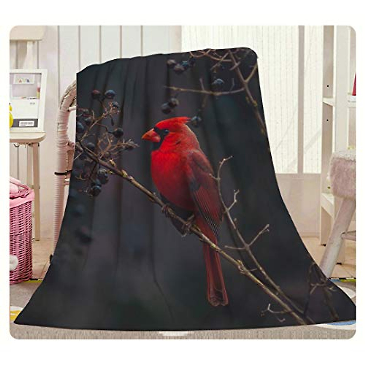 Swono Red Bird Throw Blanket,Northern Cardinal Bird On The Tree Branch Thorw Blanket Soft Warm Decorative Blanket for Bed Couch Sofa Office Blanket 30"X40"