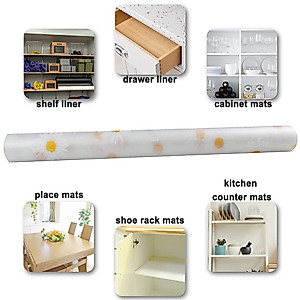 Waterproof Shelf and Drawer Liners for Kitchen Cabinet, Refragerator Mats Bathroom Sink Liner No Slip Cupboard Mats Non Adhesive EVA Place Mats Roll - Clear Daisy 17.7"×78.7"