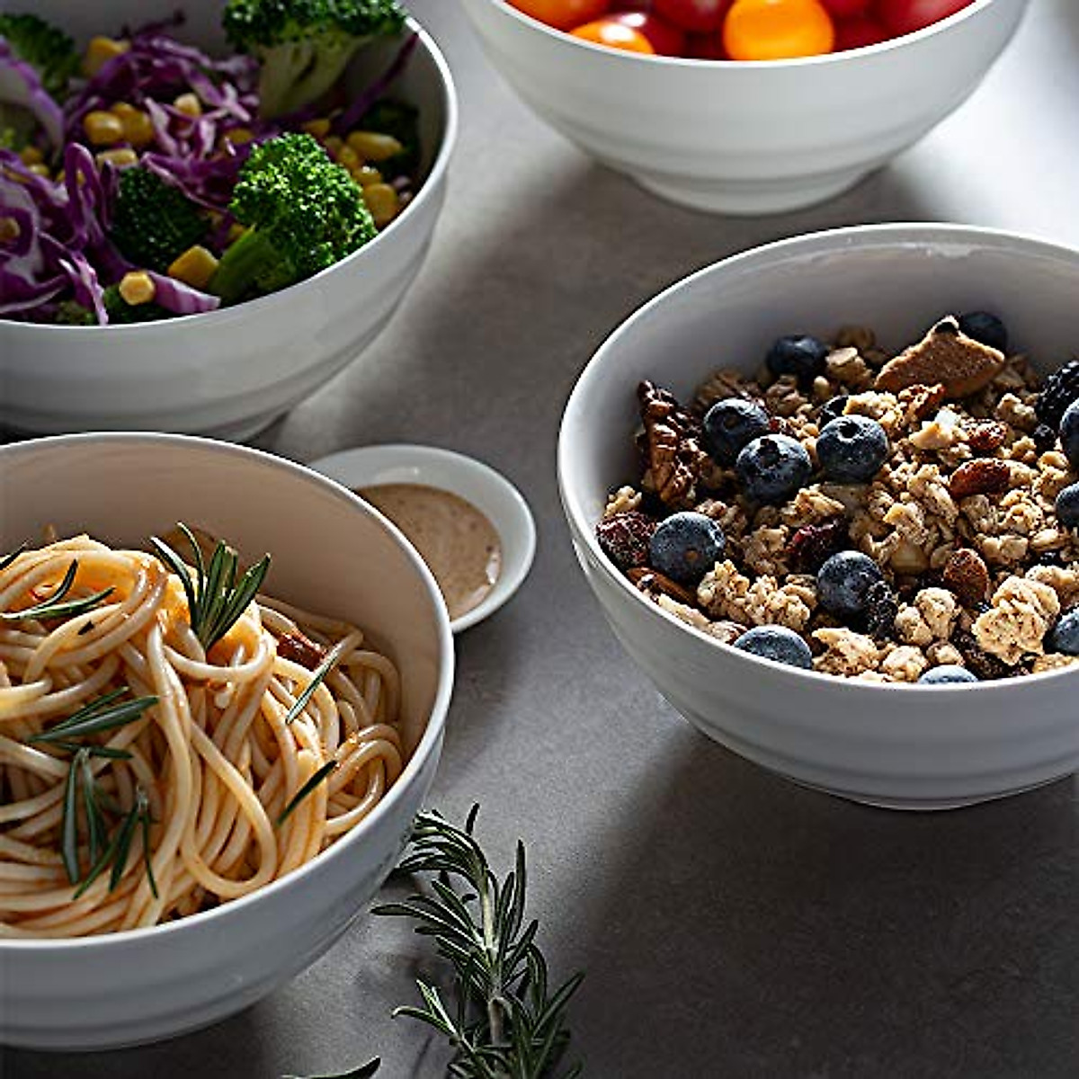 DOWAN Porcelain Soup Bowls, 26 Ounces Cereal Bowl with Non Slip Ripples, Ceramic White Bowls for Oatmeal, Bowls Set 4 for Kitchen, Dishwasher & Microwave Safe