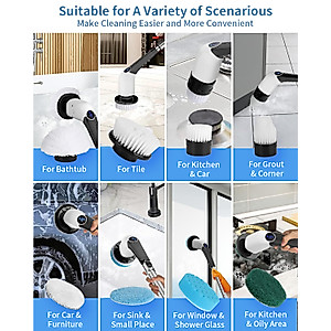 Electric Spin Scrubber, Cordless Shower Cleaning Brush with 8 Replaceable Brush Heads, 3 Adjustable Speeds, Detachable & Extendable Long Handle Scrubber for Bathroom Floor Tile, Voice Broadcast