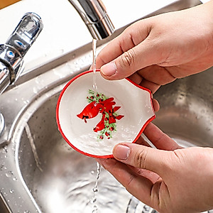 4 Pcs Cardinal Christmas Spoon Rest Set Cardinal Kitchen Decor Red Ceramic Spoon Rest for Stove Top, Winter Cardinals Birds Spoon Rest Xmas Gift for Cooking Utensil Holder Kitchen Counter Decor