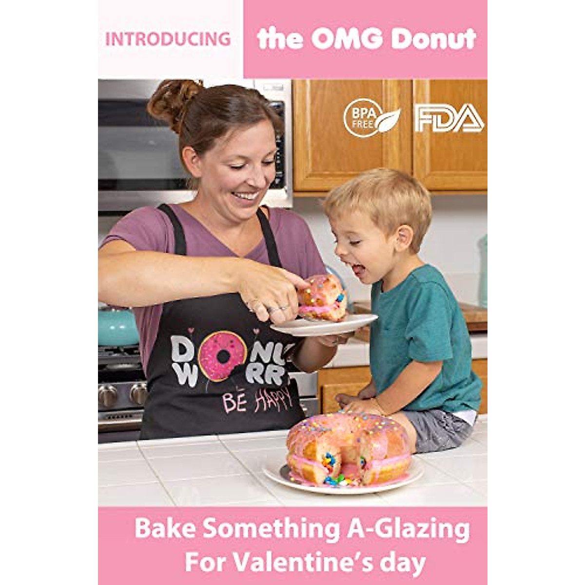 OMG Giant Donut Baking Kit - Nonstick Silicone Giant Doughnut Cake Pan Baking and Decorating Supplies Bundle. Stay Home and Bake Gift Set