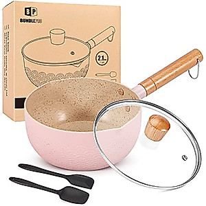 2.1 Quart Saucepan Set with Lid, Nonstick Aluminum Sauce Pot, Induction Compatible Small Cooking Pots with Silicone Spatulas for Milk, Soup, Pasta, Egg, Rice (PINK)