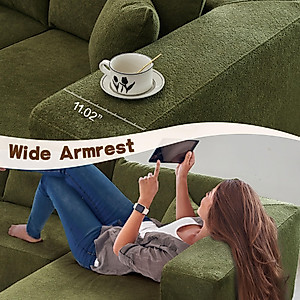 104" Modular Sectional Sofa Couch,L-Shape Upholstered Cloud Couch,Modern Minimalist Couches for Living Room,Free Combination Deep Seat Corner Couch (Green, Sherpa/Right Facing Chaise)