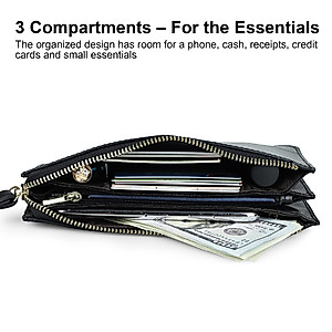 befen Black Women's Genuine Leather Wristlet Clutch Cell Phone Wallet Purses for Women, Trendy Evening Wallet Bags for iPhone 14 Pro Max