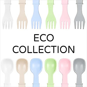 Re-Play Made in USA Toddler Forks and Spoons, Pack of 12 Without Carrying Case - 6 Kids Forks with Rounded Tips and 6 Deep Scoop Toddler Spoons - 0.2" Thick Toddler Utensils, Meadow