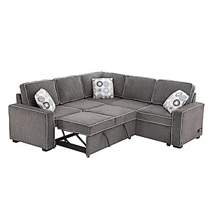 LUMISOL U Shaped Modular Sectional Sofa with Wide Chaise Lounge, Oversized Modern Sofa with Solid Wood Legs Support, Upholstered Fabric Sofa for Living Room, Office, Spacious Space