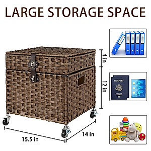 ETRONIK Rolling File Cabinet, Updated 2 Layer File Cabinets for Home Office, Hand Woven File Box with Wheels, File Organizer for Hanging Letter Size Folder, Home Decorative Document Basket, Brown