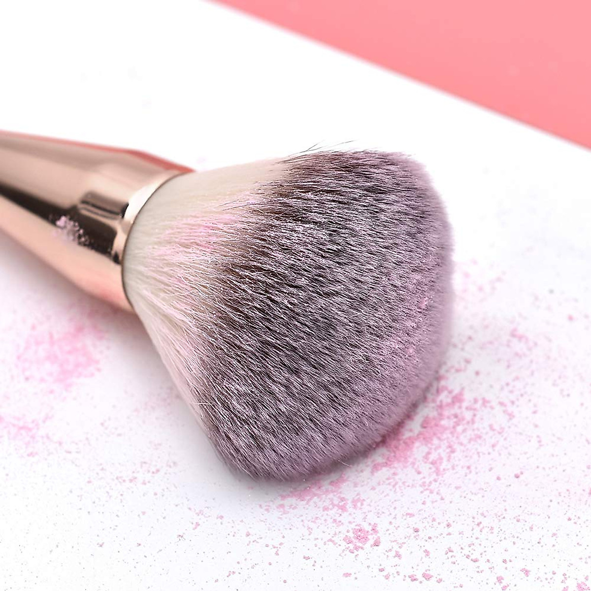 RN BEAUTY Makeup Brushes Large Powder Brush Foundation Blush Bronzer Contour Face Blender Mineral Blending Buffing Cosmetics Kabuki Full Coverage (Rose Gold/Black) 1 Count (Pack of 1)