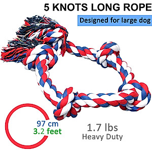 Youngever 2 Pack 3.5 Feet Dog Rope Toys for Aggressive Chewers, Tough Rope Chew Toys for XL, Large Dog, Indestructible Rope