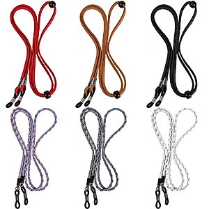 QINGZHE 6Pcs Women Eyeglass Strap Chains Anti-slip Eye Glasses Holder Around Neck Chains Straps Adjustable Leather Lanyards Eyeglass Straps Sport Eye Glasses String Holder Strap for Men Kids
