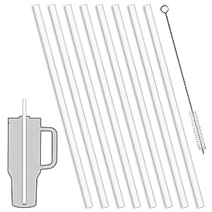 8 Pack Replacement Straws Compatible with Stanley Adventure Travel Tumbler, Reusable Plastic Straws with Cleaning Brush, Compatible with Stanley 40 oz Cup Accessories（12.5inch Long） (8 Pack)