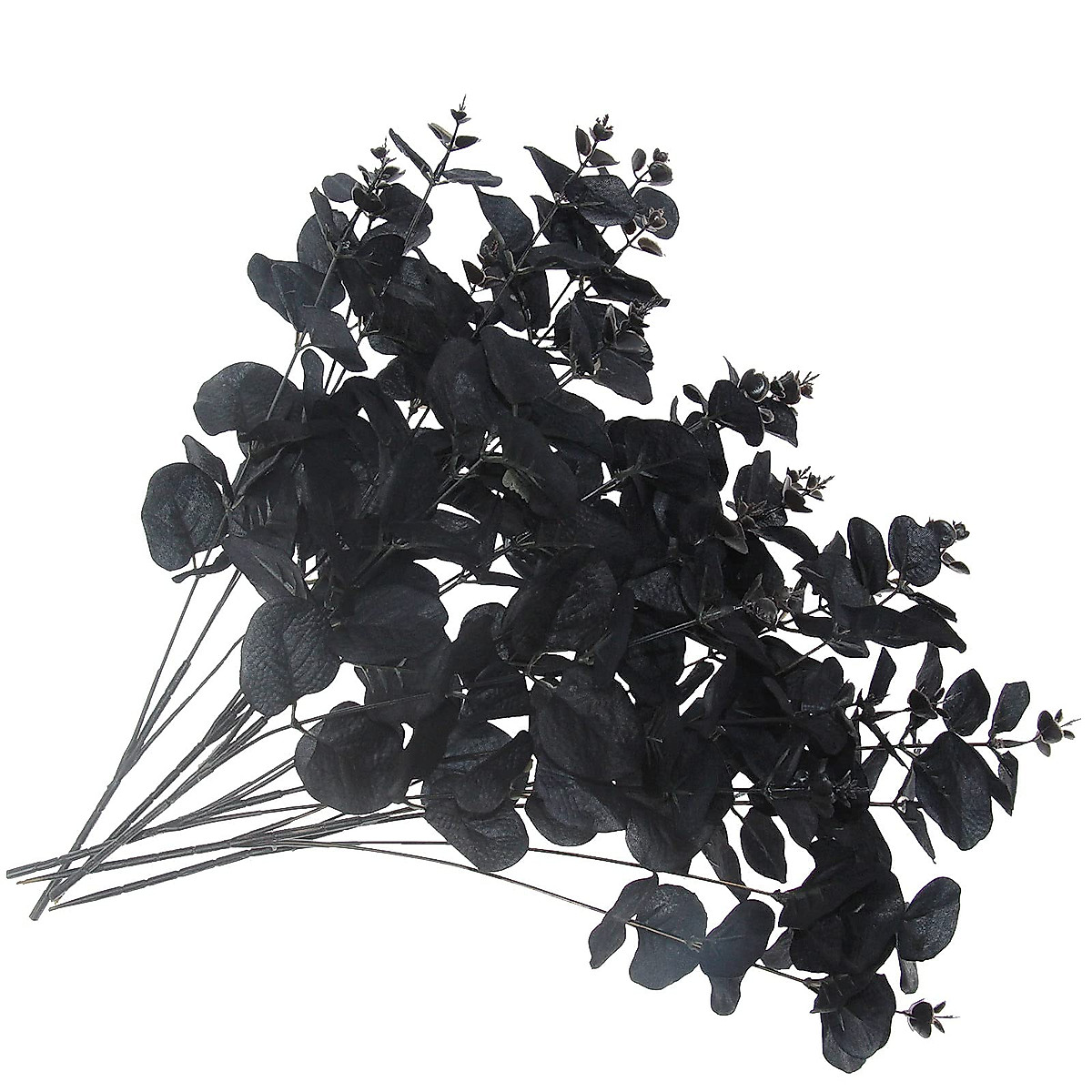 Tinsow 5 Pcs Black Artificial Eucalyptus Stems Faux Eucalyptuses Branches Black Leaf Halloween Centerpiece Halloween Home Decor (Black, 5)
