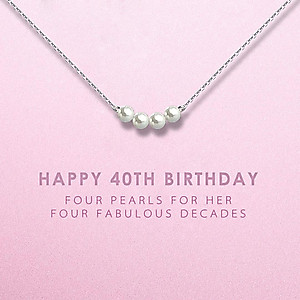 SOLINFOR 40th Birthday Gifts for Women - Sterling Silver Necklace - Four Pearls for Her 4 Decade - 40 Years Old Jewelry Gift Idea