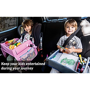 ADVO Kids Travel Tray Car Seat - Activity and Play Tray Organizer for Children and Toddlers, Lap Desk with Tablet Phone Holder, Waterproof and Foldable Whiteboard (Grey)