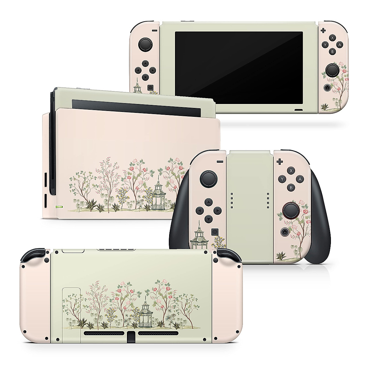 Tacky Design Japanese Cherry Blossom Skin Compatible with Nintendo Switch Skin Wrap Cover, Beige Color Skin for Nintendo Switch Stickers, Premium Vinyl 3M Full Wrap Decal