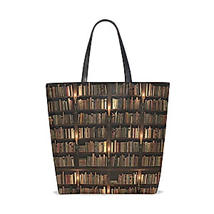 ALAZA Vintage Bookshelf Book Bookworm Tote Bag Purse Handbag for Women Girls