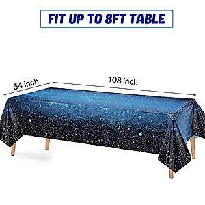 FECEDY 2 Packs 54"x108" Star Universe Blue Wave Point Disposable Plastic Table Cover Waterproof Tablecloths for Rectangle Tables up to 8 ft in Length Party Decorations