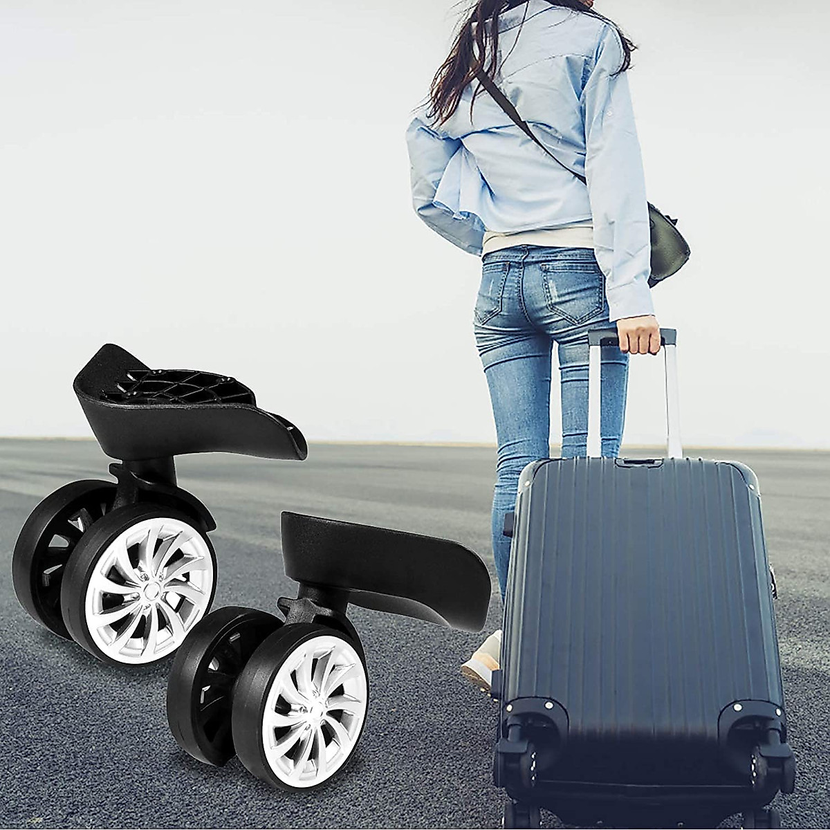 1Pair Luggage Suitcase Replacement Wheels,Swivel Durable Double Row Large Wheel Quiet Suitcase Wheels