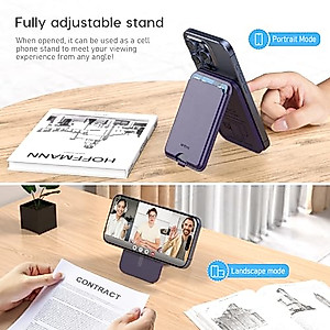 NIYEVN Magnetic Cardholder Wallet for iPhone - Leather Cellphone Magnet Wallet with Adjustable 3 Card Holder Stand Compatible with MagSafe Wallet for Back of Apple Phone 15/14/13/12 Series 丨 Purple