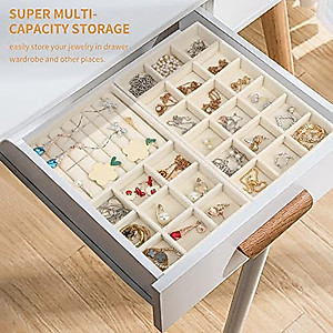 Arqumi 2 Pack Jewelry Trays, Jewelry Display Trays, Velvet Jewelry Display Trays with Multilayer for Earrings Necklace Rings Bracelet, Beige (9-18)