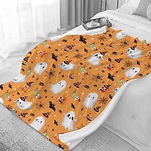 Halloween Throw Blanket, Cute Ghost Blanket for Boys Girls, Super Soft Flannel Pumpkin Blanket, Halloween Decor Blanket for Couch,Sofa,Bed,Living Rooms - 30"x40"-Toddlers/Pets Size