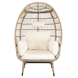 VINGLI Outdoor Egg Chair Oversized Indoor Outdoor Lounger with Cushions, Wicker Egg Chair Indoor for Patio Porch, Backyard, Living Room, Balcony, 600lb Capacity (Yellow)