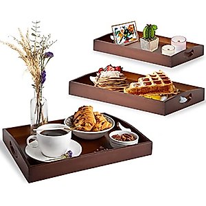 Set of 3 Premium Bamboo Serving Trays - Natural Finish | Stylish and Functional Platters for Exquisite Food Presentation |Brown Finish