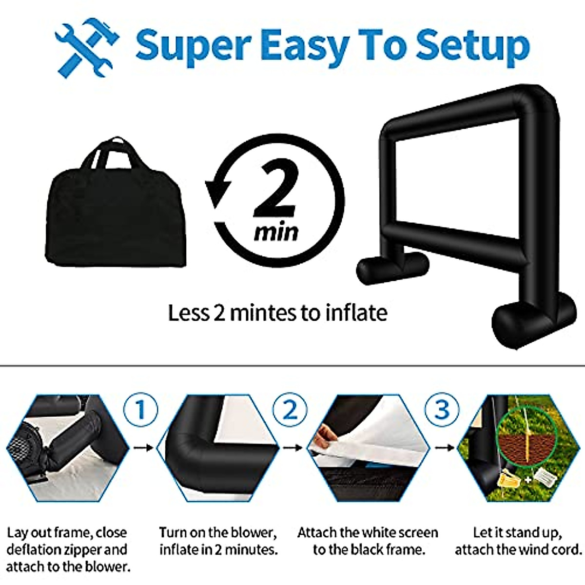 AZXRHWYGS 16 Feet Inflatable Movie Screen Outdoor, Inflatable Projector Screen with Blower Carry Bag - Supports Front and Rear Projection Blow Up Screen for Backyard Movie Night Pool Party