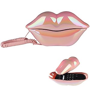Pink Lip Phone, Homaisson Novelty Lip-Shaped Phone Retro Pink Corded Landline for Home Office Store Retro Phone Decoration-9.06 x 4.92 x 2.91 inches