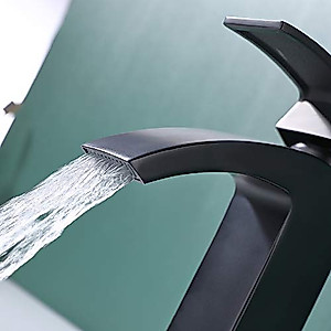 JAKARDA Single Handle Waterfall Bathroom Fuaucet with Drain Assemblely and Escutcheon, Black (Matte Black)