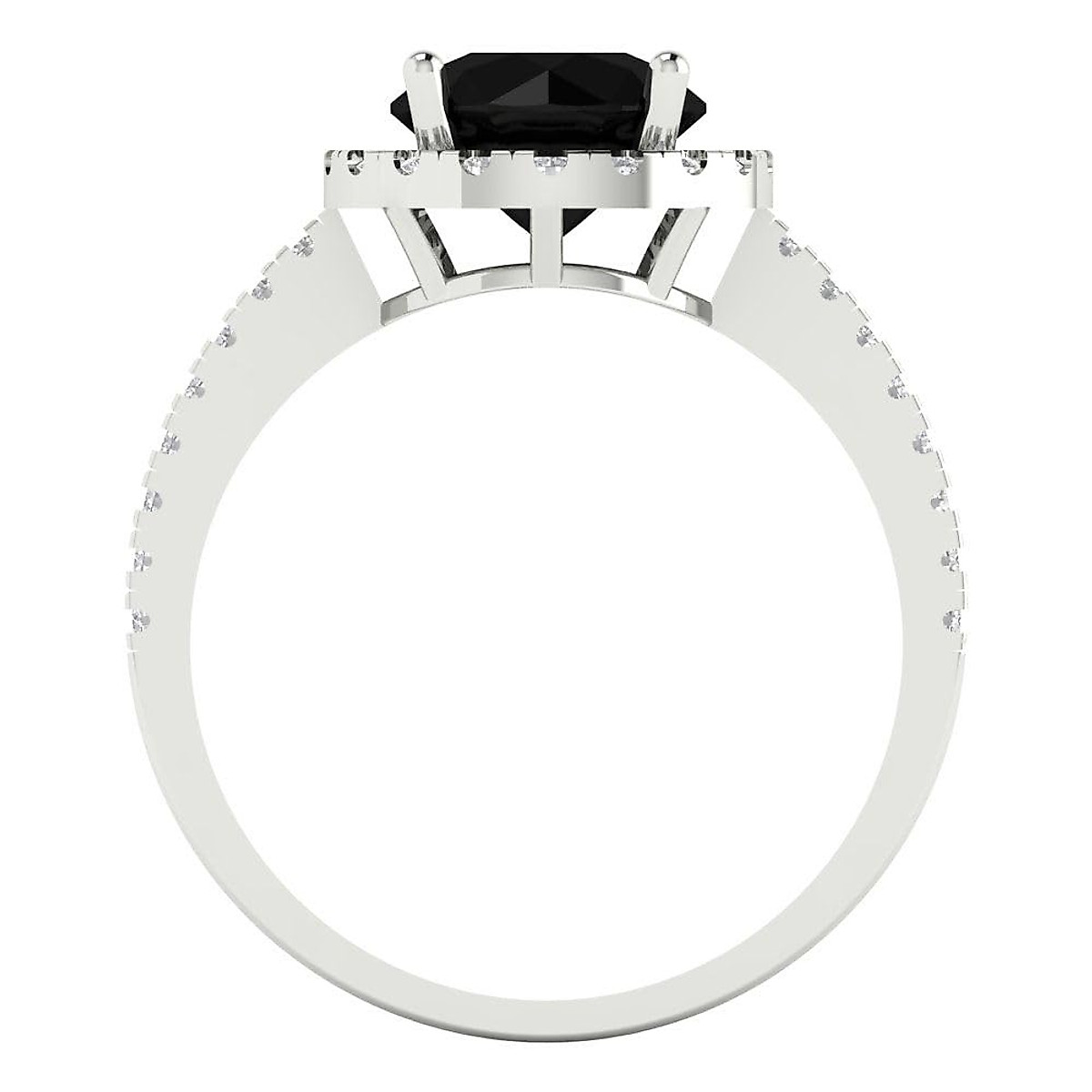 1.82ct Round Cut Solitaire halo Natural Black Onyx designer Modern Statement with accent Ring Solid 14k White Gold Size 4.5
