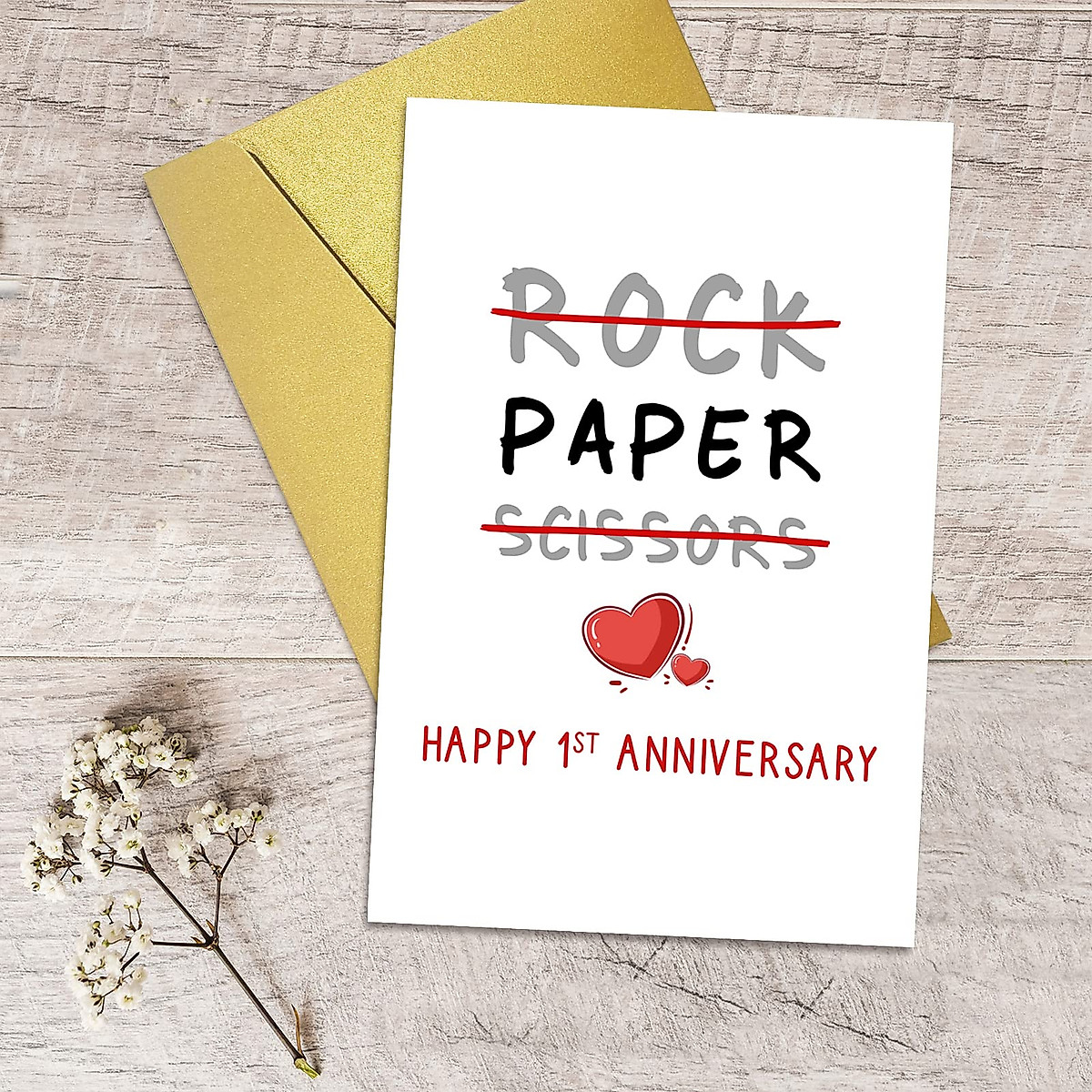 Qiliji Happy 1st Anniversary Card, Funny 1 Year Wedding Anniversary Card, Paper Anniversary Greeting Card, Rock Paper Scissors