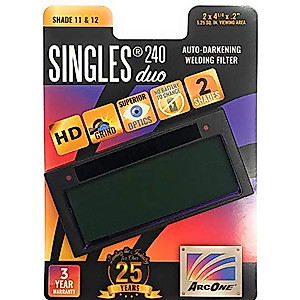 ArcOne S240 DUO Horizontal Single Auto-Darkening Filter for Welding, 2 x 4", Variable Shade, Grind Mode HD (Shade 11/12)