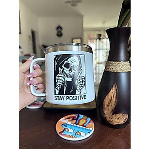 EXIGENT Funny Stay Positive Skull Coffee Tea Cup Mug Collectible 14Oz Ounces Birthday Gifts Decorations (SKULL)